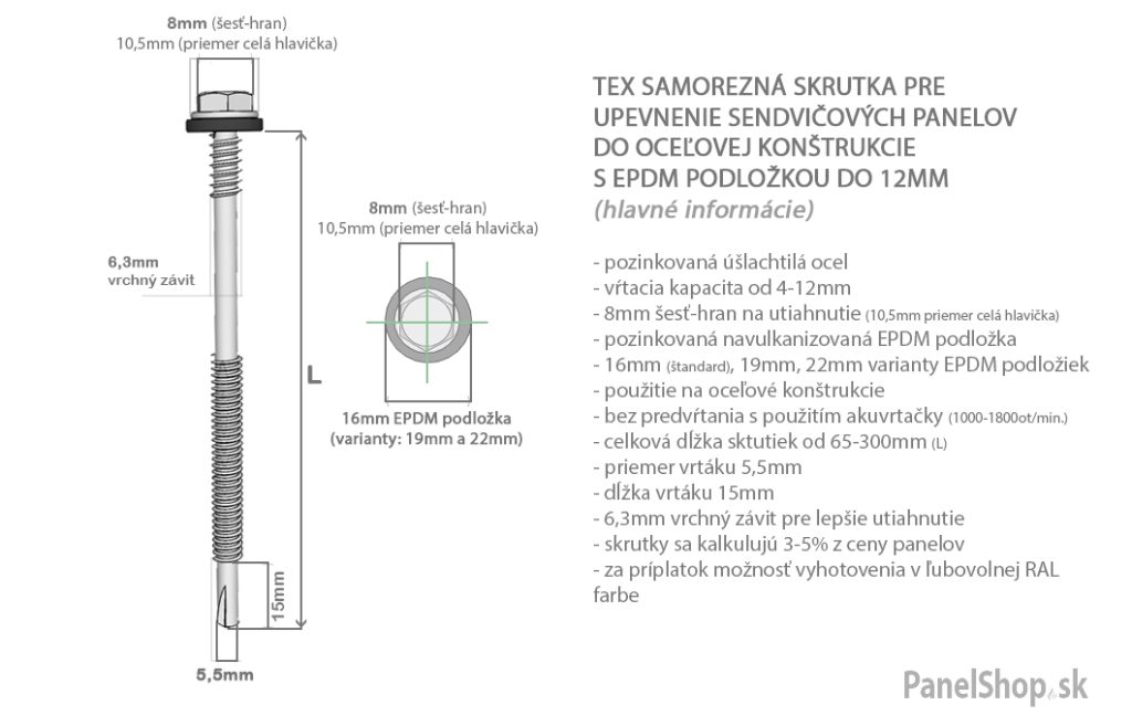 Samořezné šrouby pro sendvičové panely do ocelové konstrukce